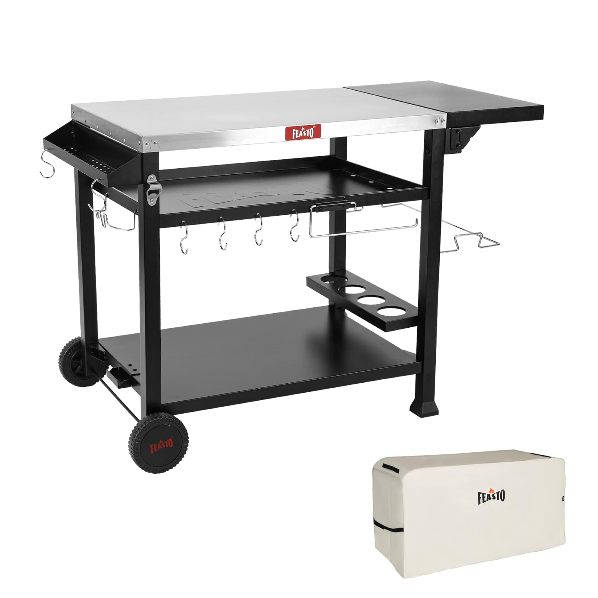 Feasto Outdoor Grill Table Cart, Pizza Oven Stand with Cover, 50" x 22 ...