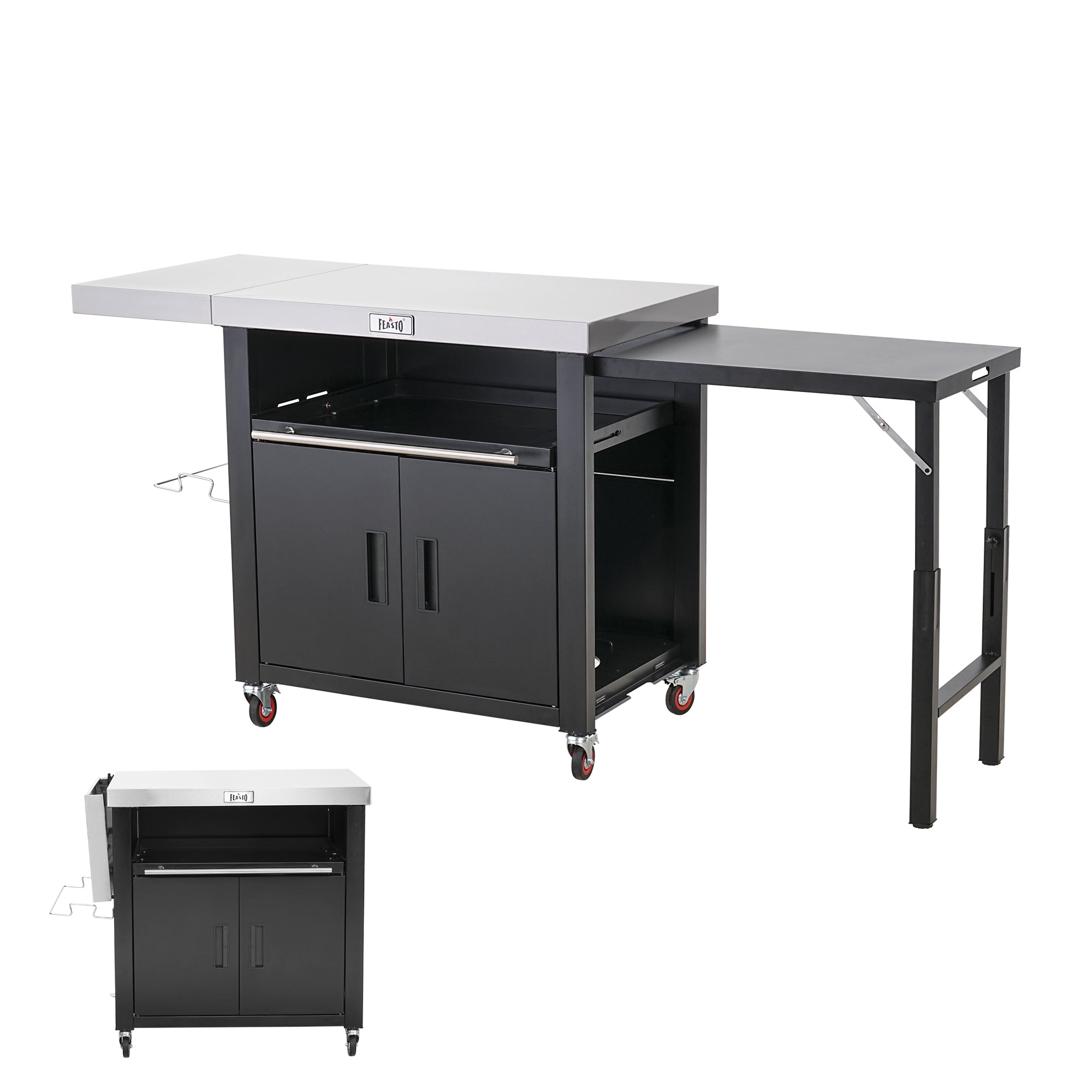 Feasto Outdoor Movable Kitchen Island - Stainless Steel with Foldable ...